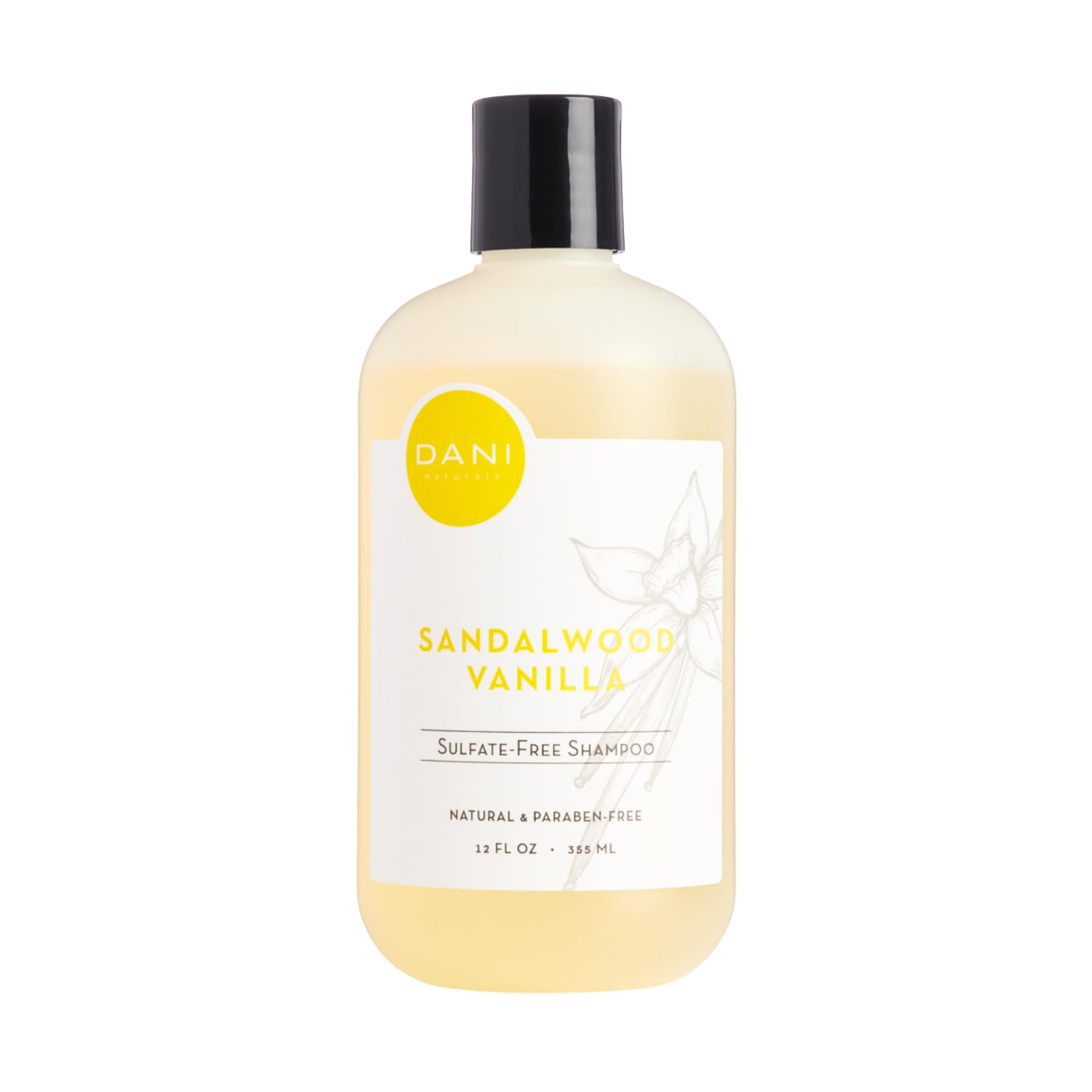 DANI Natural Moisturizing Shampoo Naturals - Warm Sandalwood Vanilla Essential Oil - Organic Aloe Vera & Coconut Cleansers - Sulfate, Phthalate & Paraben Free - Vegan & Cruelty Free - 12 Ounces