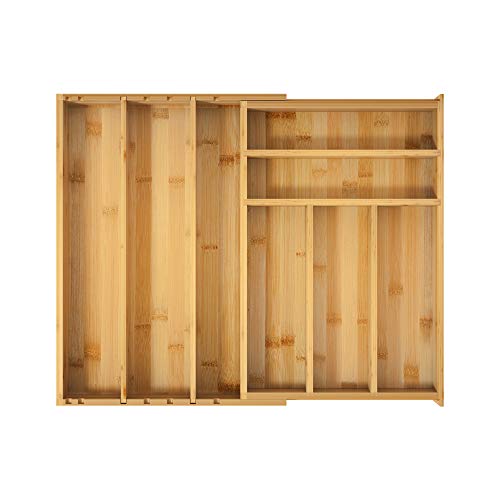 ZESPROKA Bamboo Kitchen Drawer Organizer for Utensils, Silverware, Flatware, Spoons, Fork & Knives–Adjustable Cutlery Tray Divider for Storage & Organization –8 Compartments