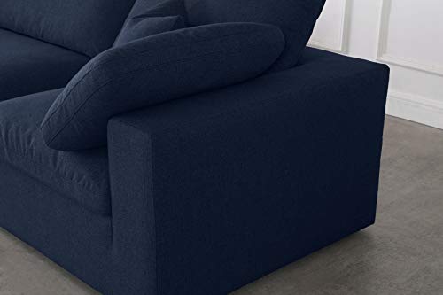 Meridian Furniture Serene Collection Modern | Contemporary Deluxe Comfort Modular Sectional, Soft Linen Textured Fabric, Down Cushions, 2 Corner + 1 Armless + 1 Ottoman, Navy
