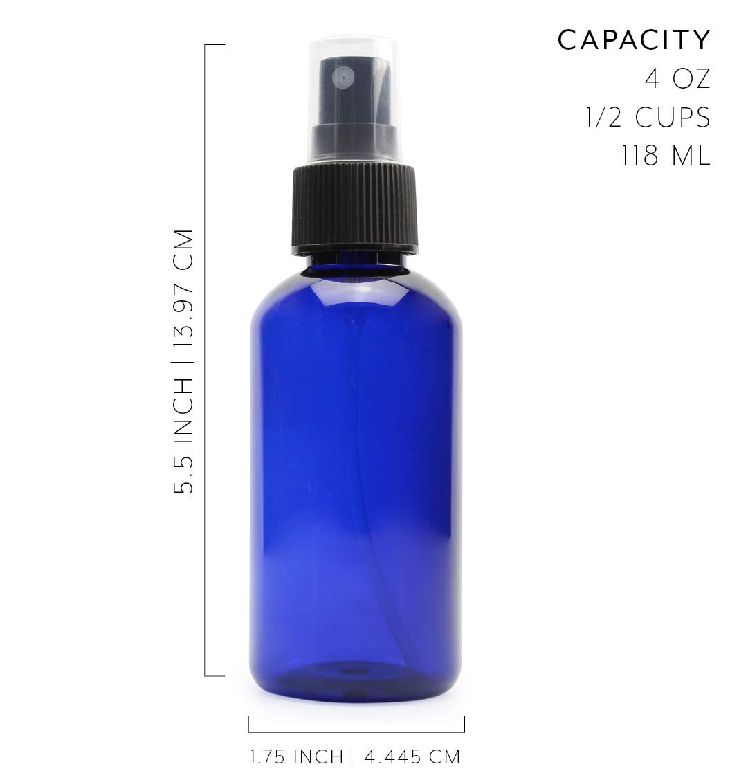 Cornucopia 4oz Blue PLASTIC Fine Mist Spray Bottles (12-Pack); BPA-Free Plastic Spritzer Bottles, Labels Included; PET #1 Plastic Bottles