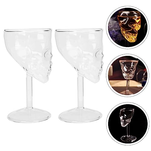 Abaodam Halloween Skull Glasses Goblets Skull Shaped Wine Cups Set of Two Borosilicate Glasses for Halloween Party Accessories Halloween Skull Drinking Glasses