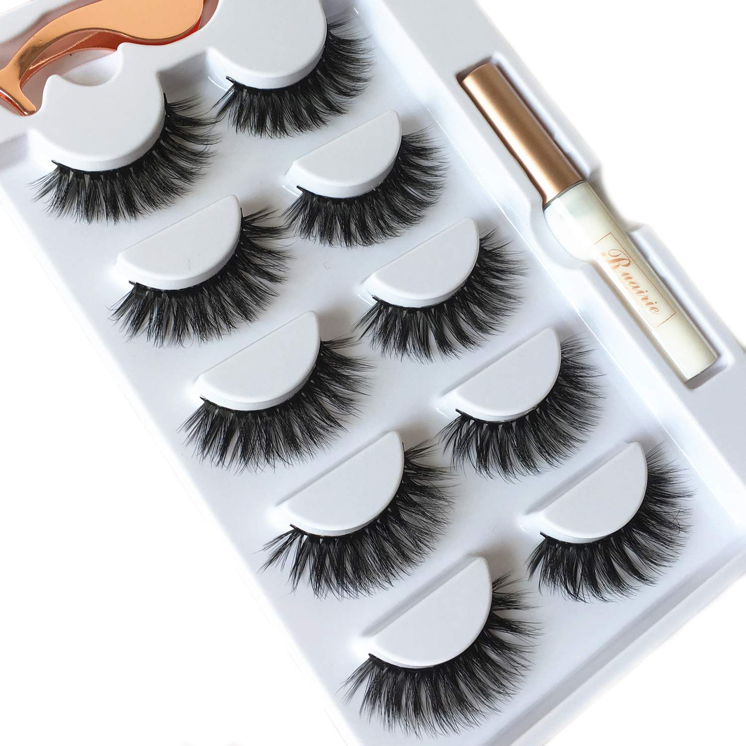 3D Fake Eyelashes With Glue Thick Full False Eyelashes With Glue 5 Pairs Reusable Cruelty-Free False Lashes Ruairie