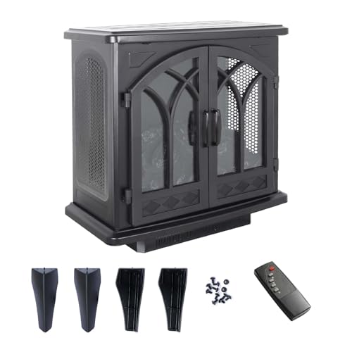 24 inch Electric Fireplace Heater, Infrared Fireplace Stove with 3D Flame and Remote Visible Control, Adjustable Brightness, Freestanding Fireplace Heater Overheating Protection (24 inch, Black-1)
