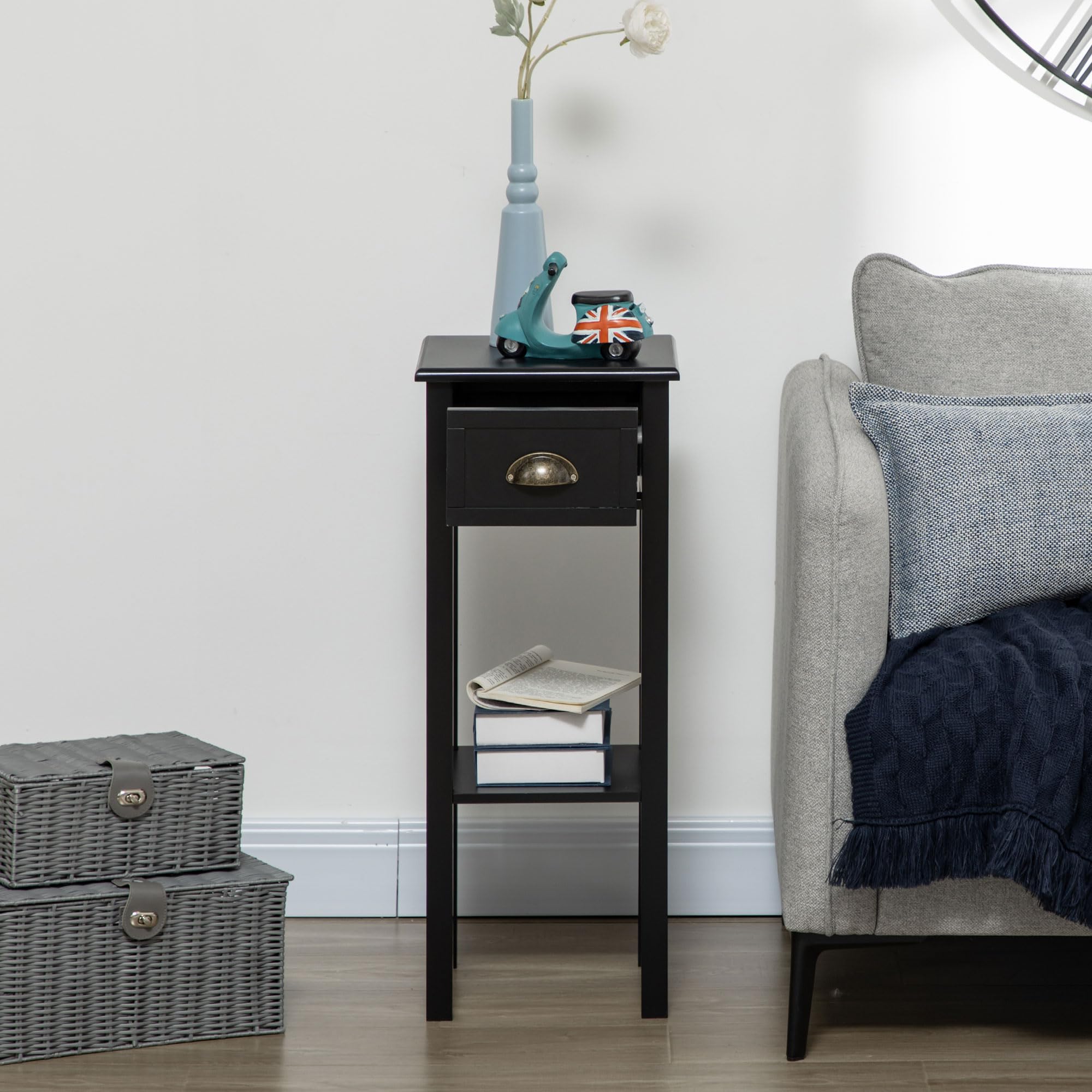 HOMCOM 2-Tier Side Table with Drawer, Narrow End Table with Bottom Shelf, for Living Room, Set of 1, Black