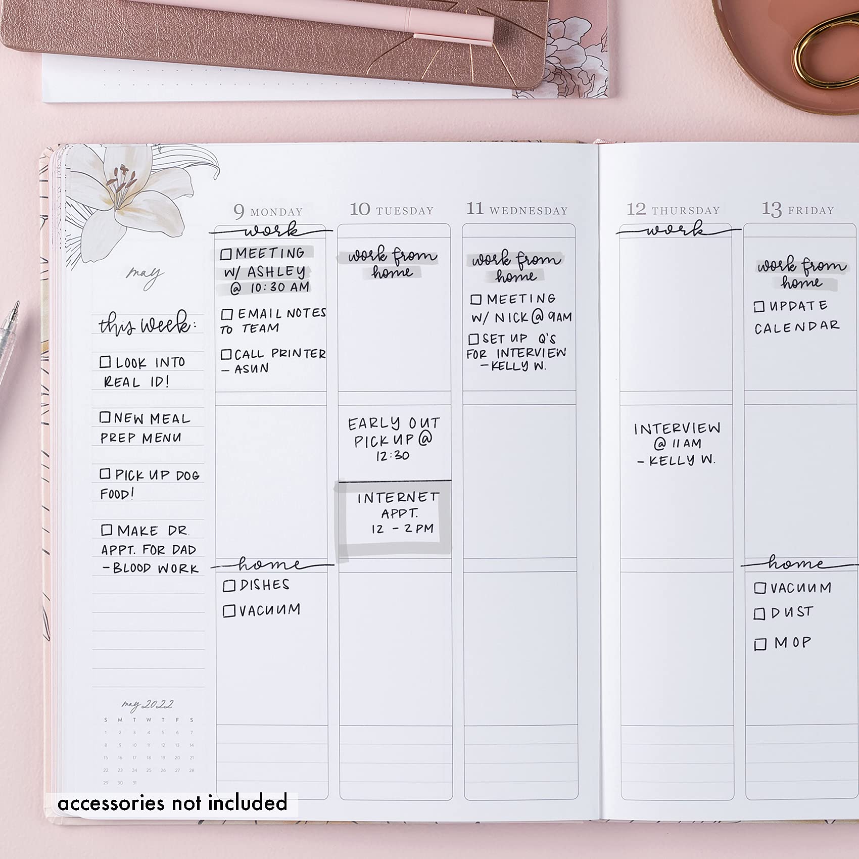 8” x 10” 12 Month Soft Bound Life Planner ( Jan 2022 – Dec 2022 ) – Flora Blush + Flora Interior Pages. Vertical Weekly and Monthly Agenda by Erin Condren.