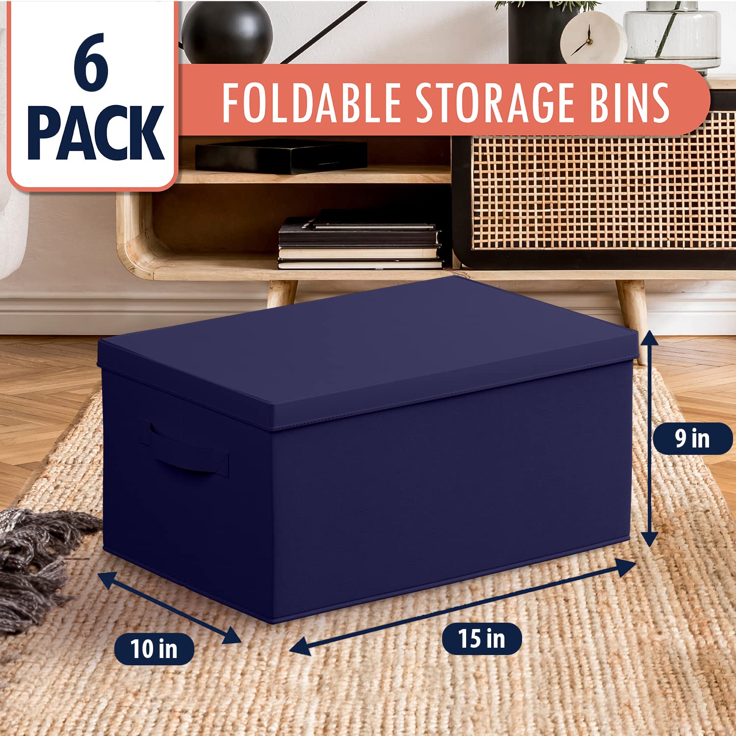 Ornavo Home 3 Pack Collapsible Storage Bins with Lid, Foldable Fabric Shelf Storage Basket Closet Organizer and Large Storage Box for Clothes with Handles, 16.5 x 11.5 x 7.5, Beige