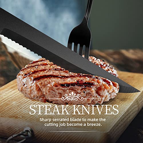 72 PCS Matte Black Silverware Set with Steak Knives for 12, Food-Grade Stainless Steel Flatware Cutlery Set For Home Restaurant Hotel, Kitchen Utensils Set, Dishwasher Safe