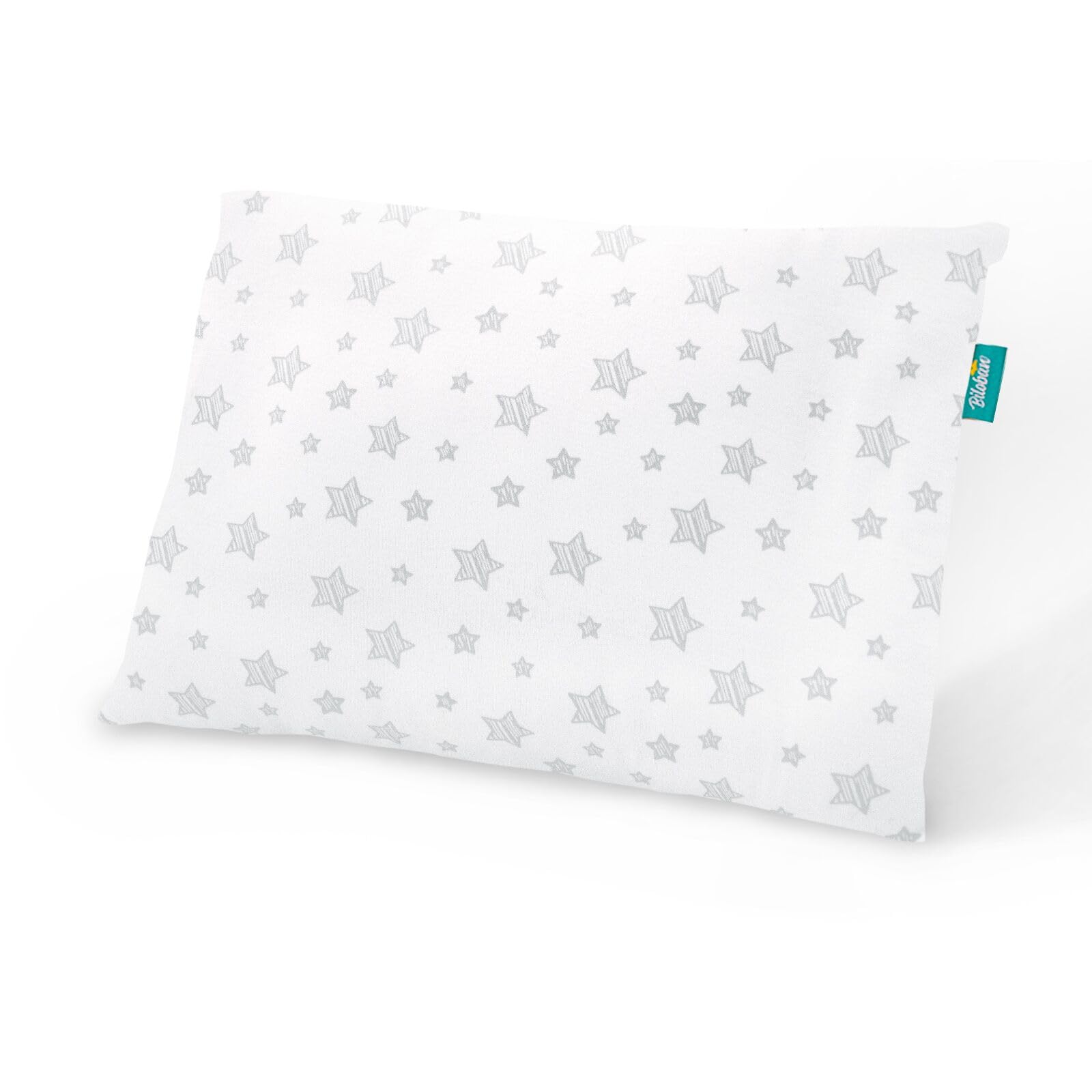 Toddler Pillow with Pillowcase (13 x 18), Toddler Pillows for Sleeping, Machine Washable Soft Travel Pillow, Toddler Use Only, Age 2 (Gray Star)