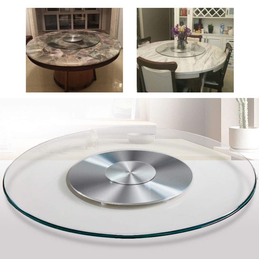 24 inch Kitchen Lazy Susan Turntable with Aluminum Base , Round Table Service Tray, Heavy Duty Non-Skid, Large Glass Turntableļ¼Thick: 10mm