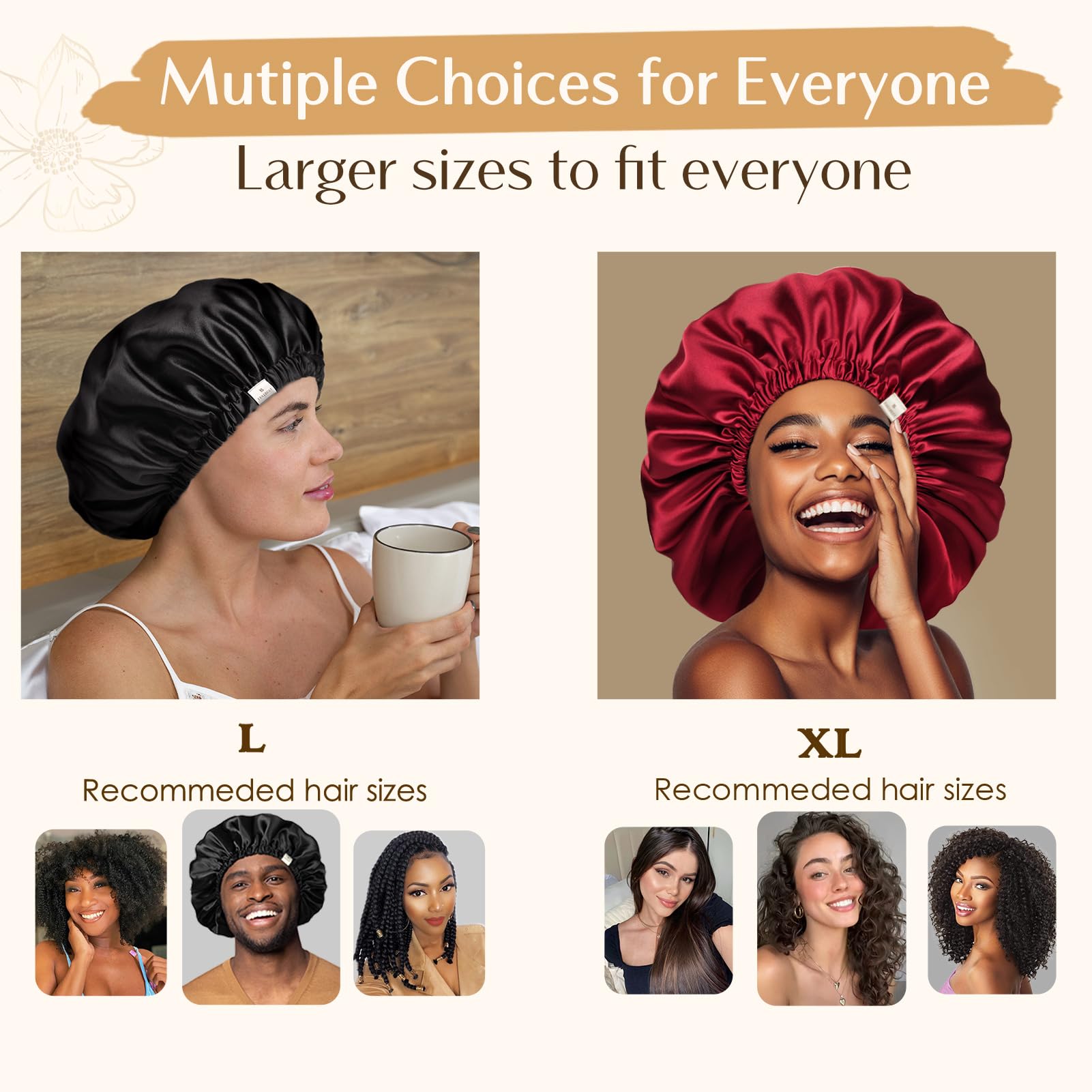 YANIBEST Satin Bonnet for Sleeping, Hair Bonnets for Women and Men, Double Layer Ajustable Silky Bonnet for Curly Braids Hair