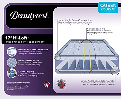 Beautyrest Hi Loft Air Bed Mattress with Pump and Edge Support, 17" Queen