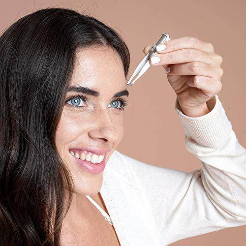 Sensica ‘Lumi’ Tweezers with Light - Precision Slant Tip Eyebrow Tweezers for Women with Finest Point Grip for Professional Results - Accurate, Durable, Hygienic