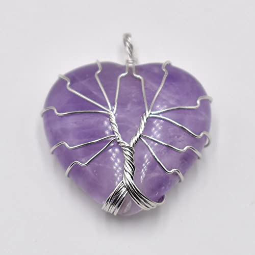 6pcs/lot White Color Wire Wrap Handmade Tree of Life Heart Shape Natural Stone Mixed Pendants - ( Metal Color: Blue Sand Stone )