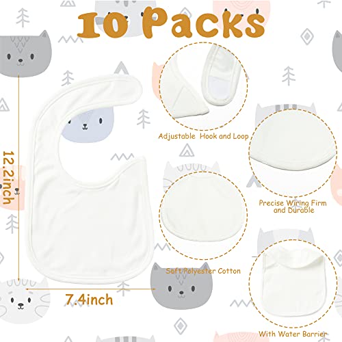 BWkoss 10Pcs Sublimation Baby Bibs White Cotton Waterproof Infant Bib Blank DIY Creative Food Bib Adjustable Hook Loop Closure Newborn Babies Bib Keepsake Baby Gift for Drooling Feeding Teething
