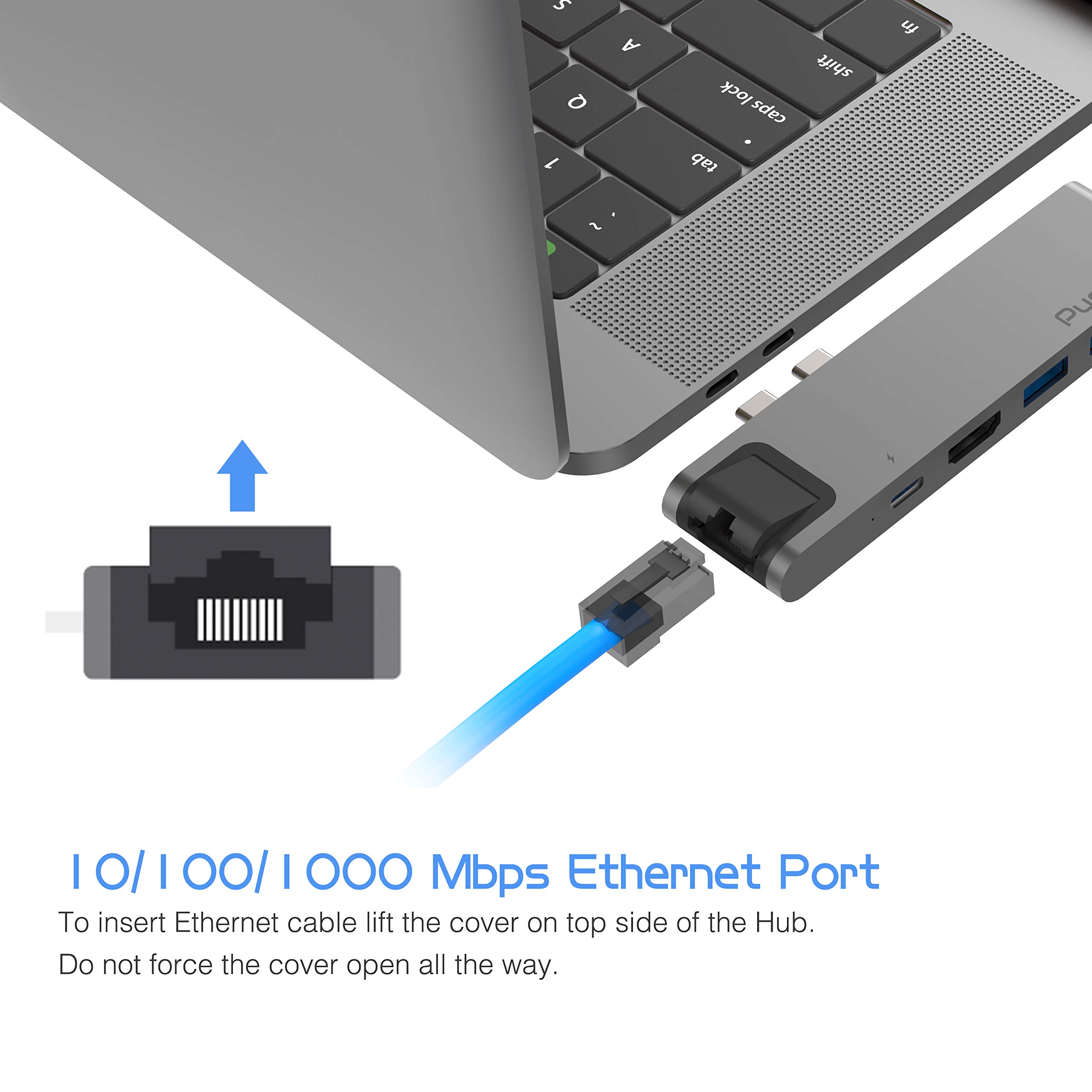 PureFix USB C Hub Adapter, 7-in-2 Extension with Gigabit Ethernet, 4K HDMI, Type- C 100W PD & 40Gbps, 2 USB-A 3.0, SD & MicroSD/TF Card Reader for 2016-2020 MacBook Pro 13' 15' 16' & 2020 MacBook Air