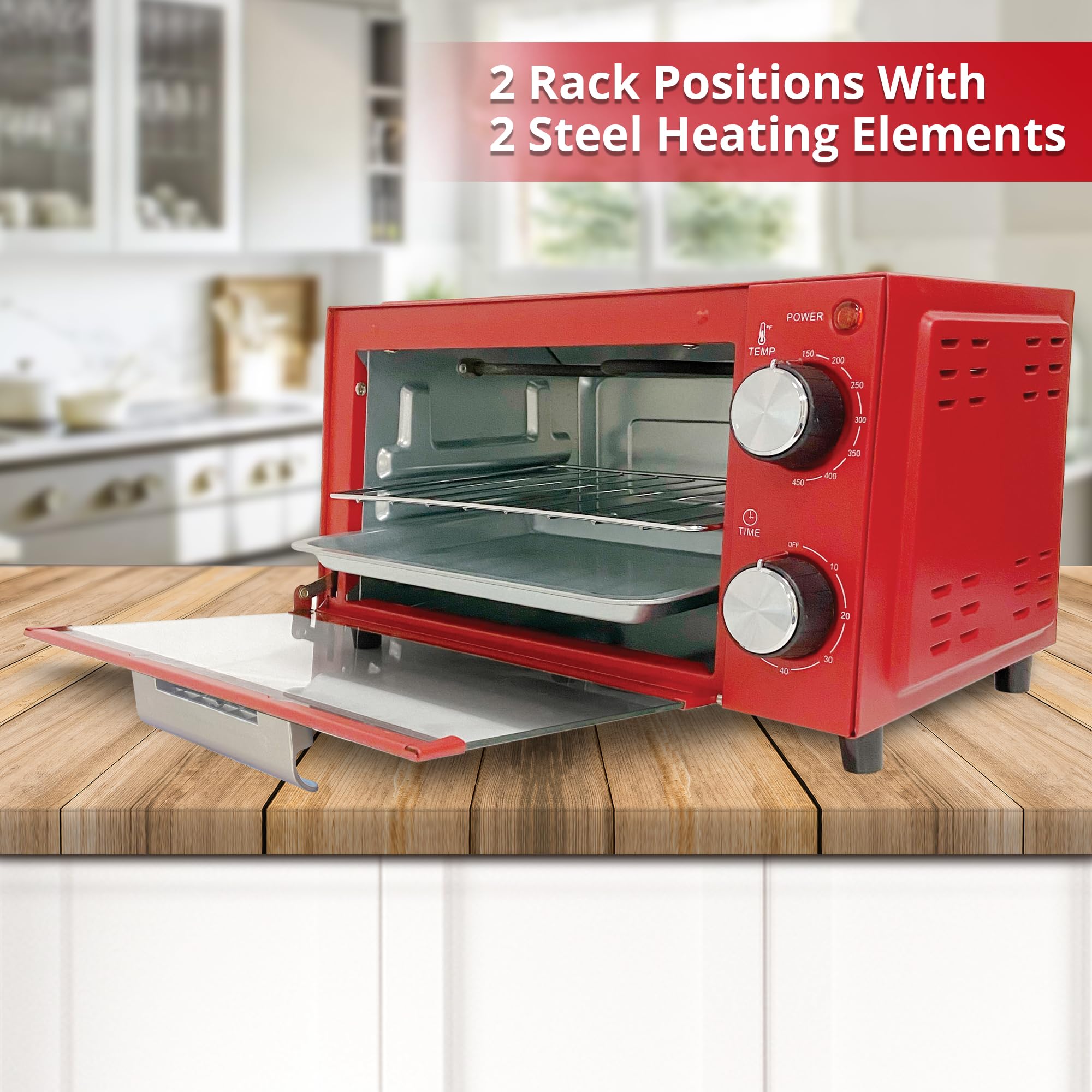 Aiwa 4-Slice Countertop Toaster Oven with Baking Tray, Bake Toast Cook and Broil, Temperature Control, 60 Minute Timer Knob, Automatic Shutoff, Baking Tray and Crumb Tray Included, Black