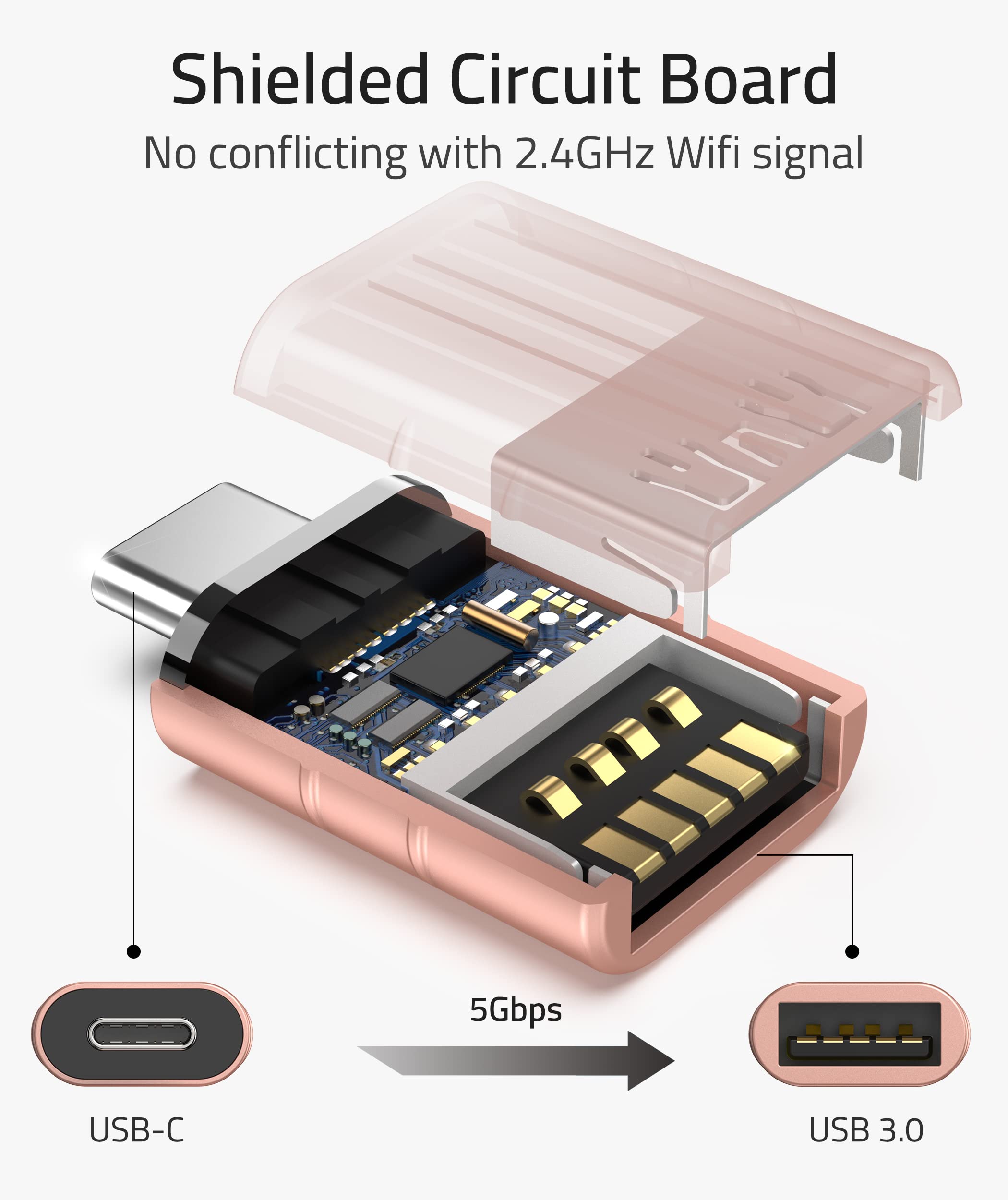 Syntech [2 Pack USB Male to USB3 Female Adapter Compatible with iPhone 16 Pro Max iMac iPad Mini/Pro 2023 Pro MacBook Air 2020 and Other Type C Devices, Rose Gold