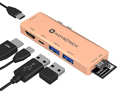 Nov8tech USB C Hub for MacBook Pro & Air M1/M2/M3 2023/2022-2016 - 7 in 2 USB C to C Adapter, Multi Port Dongle for High-Speed Data Transfer Upto 5Gbps - 4K HDMI Adapter for Laptop (Gold)