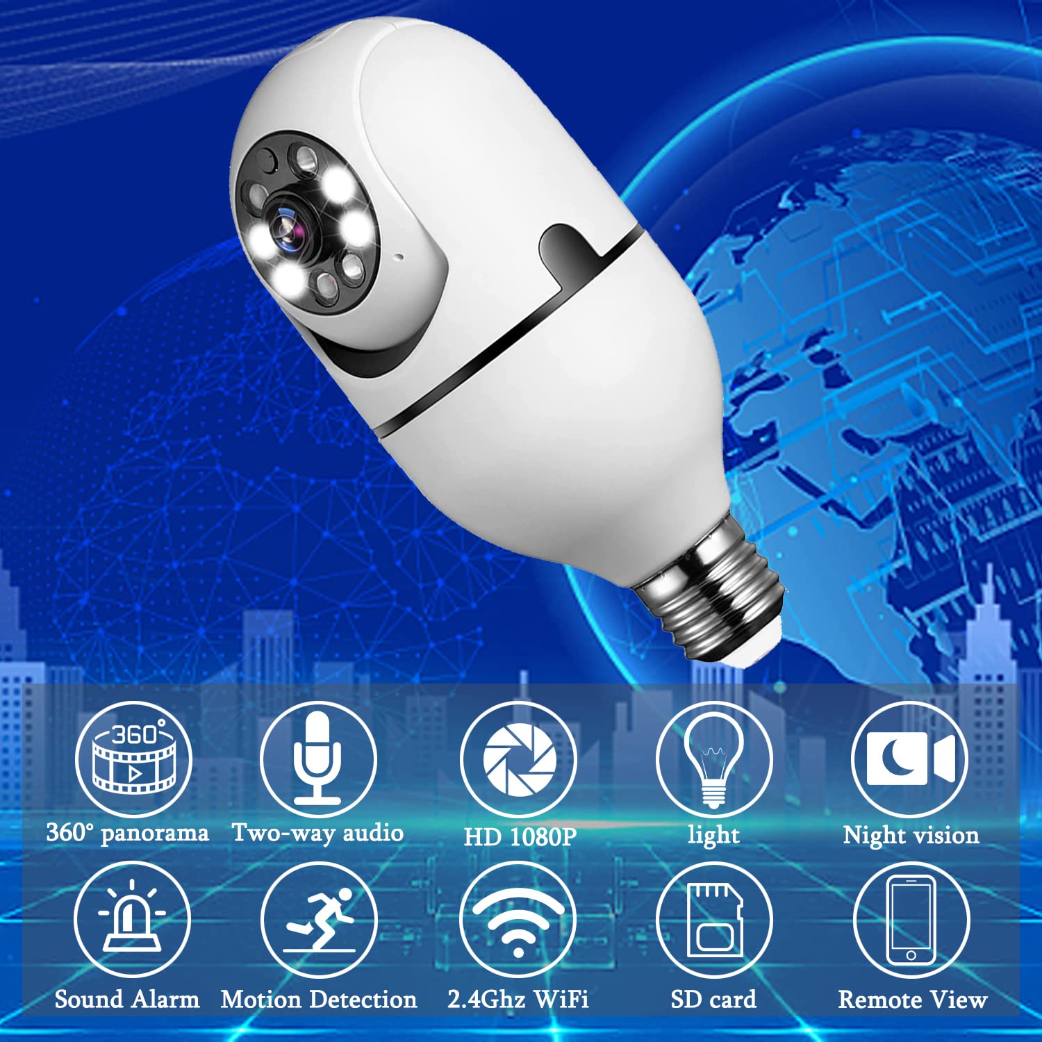360 Camera, Light Bulb Camera Full HD 1080P, 5GHz WiFi Camera with 18 Mth Cloud Storage, Night Vision Motion Detection Wireless Camera Home Security Cameras, Home Baby, Pet Monitor