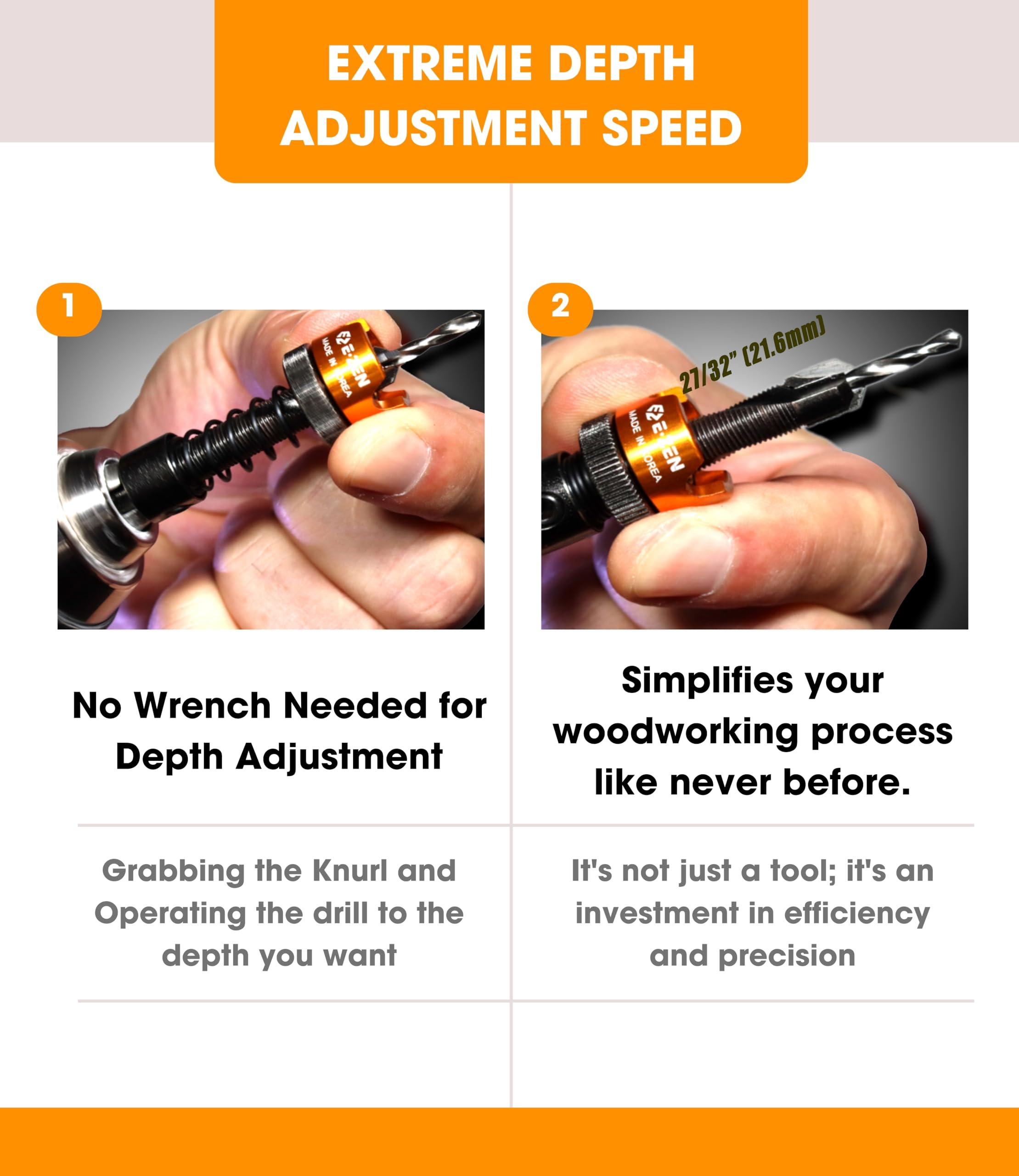 Adjustable Depth Countersink Drill Bit, Self-Adjusting Depth Control Without Wrench, Preventing Scratches Or Marks by Stopper Mounted Bearing, Tungsten Carbide Tipped Counterbore (1/8" x5/16(3x8mm))