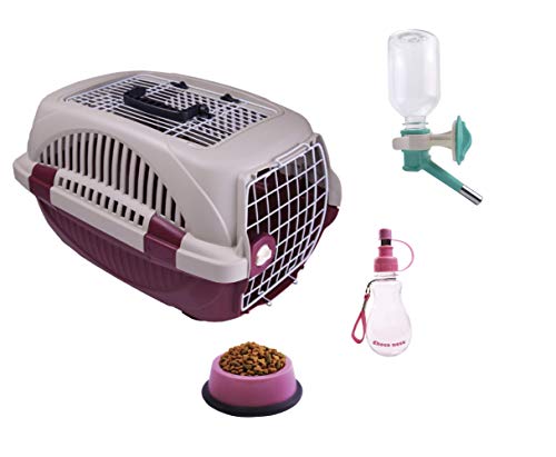 Choco Nose Travel Kennel Set - Durable Top Load Pet Carrier/Crate for Animals Under 12 Lb, Small Dogs/Puppy/Cat/Rabbit- Includes Patented No Drip Water Bottle, Portable Water Bottle + Food Bowl, Red