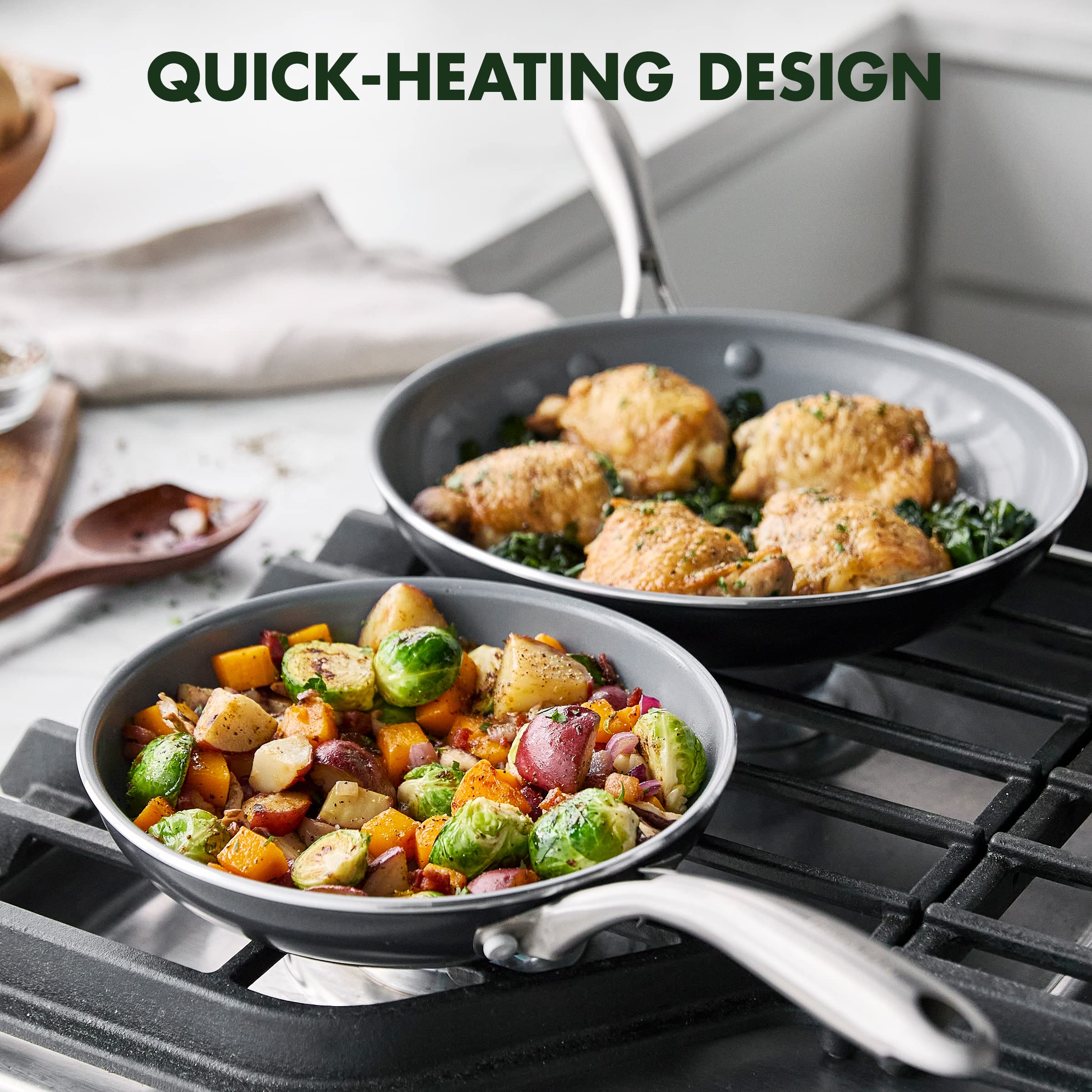 GreenPan Swift Healthy Ceramic Nonstick, 8" and 10" Frying Pan Skillet Set, Stainless Steel Handles, PFAS-Free, Dishwasher Safe, Oven Safe, Black
