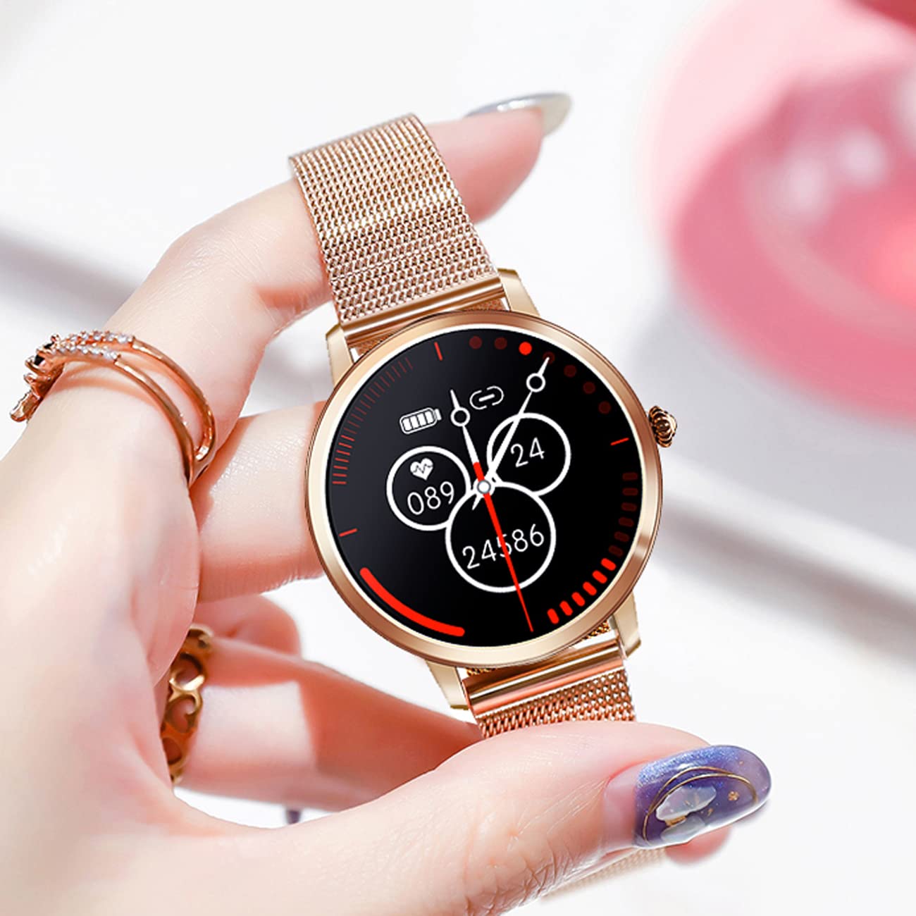 Smart Watch for Women, RAIMI Fashion Fitness Watch with Heart Rate Blood Pressure Sleep Tracker Pedometer Multiple Sport Modes, Waterproof, Sport SmartWatch Sync with Google Fit, iOS & Android App