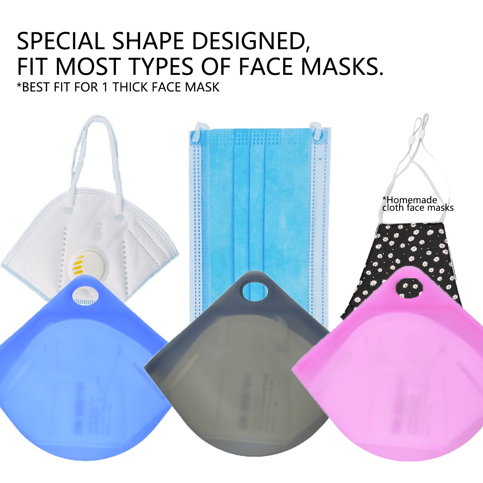 3PCS Silicone Face Mask Storage Bag with Hooks, Waterproof Storage Case with Mouth Opening Design, Lightweight Portable Carrying Case, Black&Blue&Light Purple
