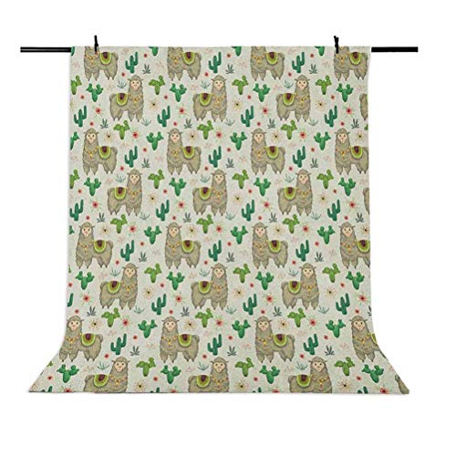 3x5 FT Vinyl Photography Background Backdrops,Flora and Fauna of The South America Llama and Cactus Plants Hand Drawn Illustration Background for Selfie Birthday Party Pictures Photo Booth Shoot