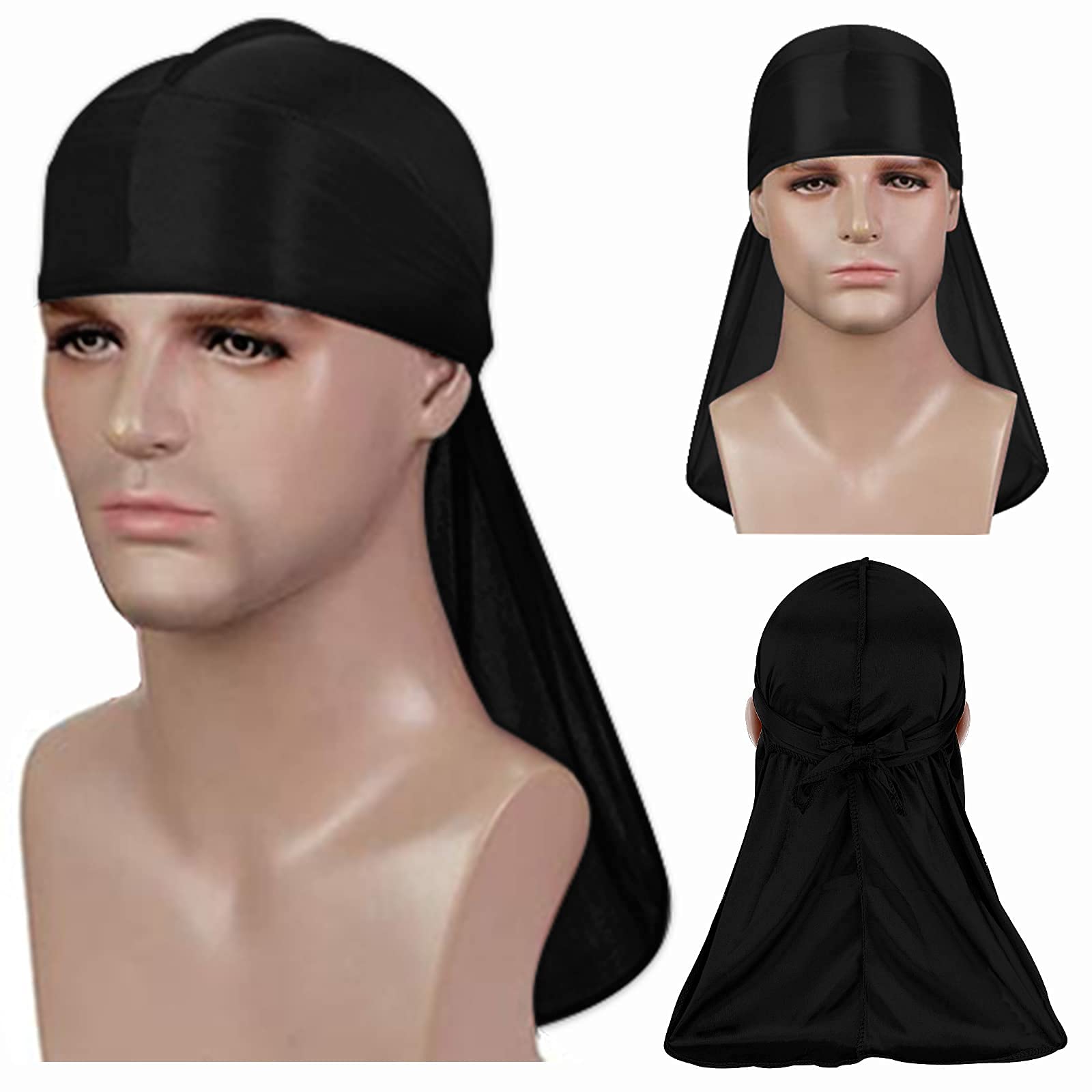3PCS Silky Durags for Men Wave, Satin Doo Rags for 360, 540, 720 Waves (black)
