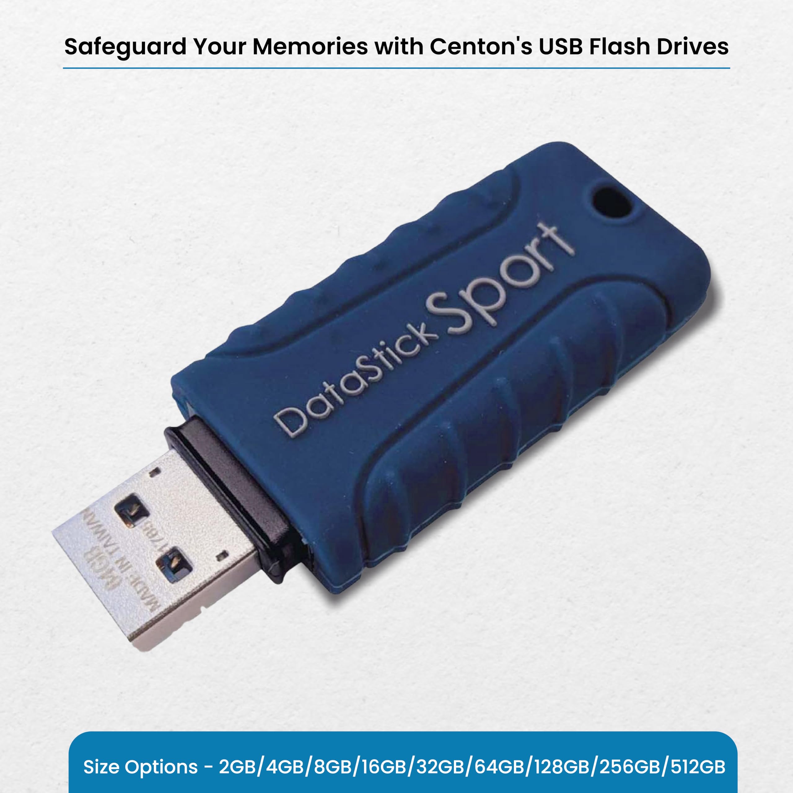 Centon Electronics MP Essential USB 3.2 Gen1 DataStick Sport Flash Drive, 16 GB, 10 USB Flash Drives, 10 Bulk Pack, Navy Blue