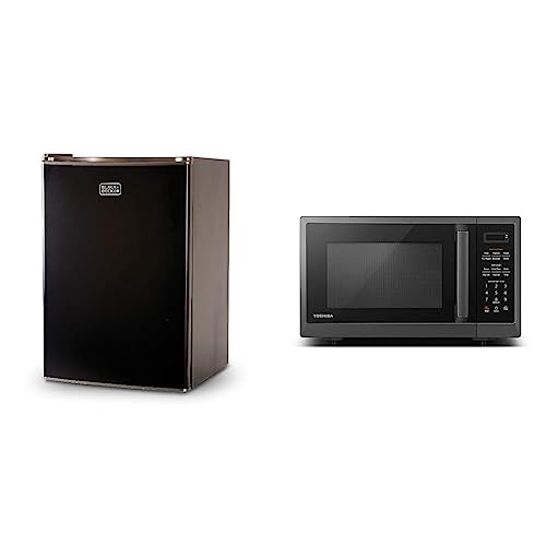 BLACK+DECKER BCRK25B Compact Refrigerator Energy Star Single Door Mini Fridge with Freezer, 2.5 Cubic Feet, Black & TOSHIBA ML2-EM09PA(BS) Small Countertop Microwave Oven With 6 Auto Menus
