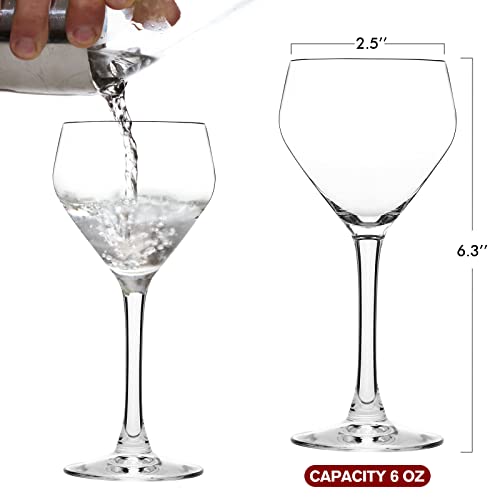 Chouggo Nick & Nora Glasses Cocktail Glasses Set of 4, Hand Blown Premium Crystal Cocktail Glass for Bar, Martini, Cosmopolitan, Manhattan, 6Oz, Clear