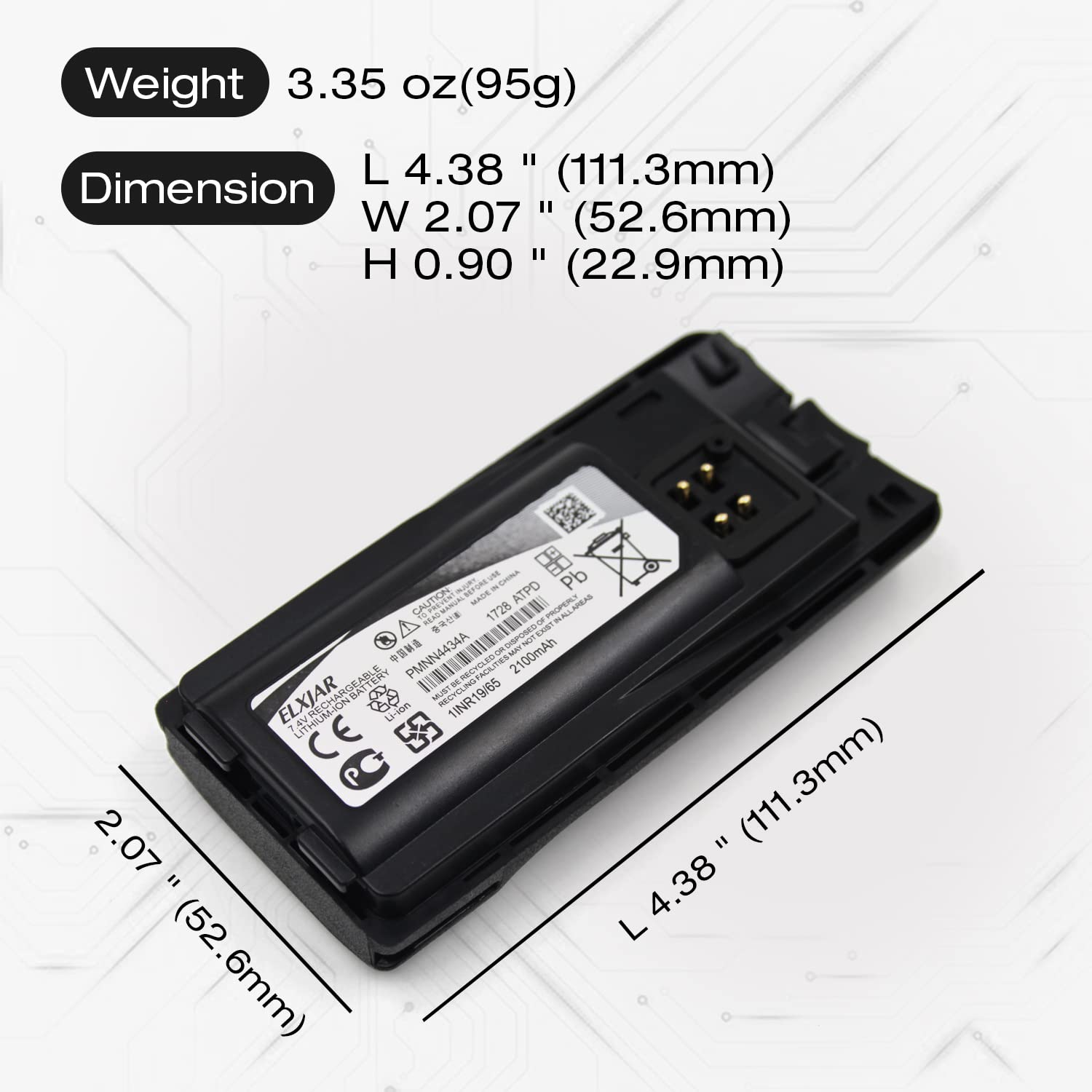 elxjar (2-Pack) 7.4V 2100mAh PMNN4434A Li-ion Battery Compatible with Motorola RMU2040 RMM2050 RMV2080 RMU2080 RMU2080D XT420 XT460 RMU RMV RMM Series Two Way Radio PMNN4434 PMNN4434AR