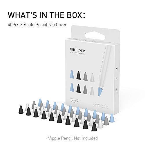 Delidigi 40 Pack Tips Cover for Apple Pencil 2nd Generation and 1st Gen Silicone Nibs Caps Writing Protection Accessories((Blue+ Black+Grey+ White,40Pack)