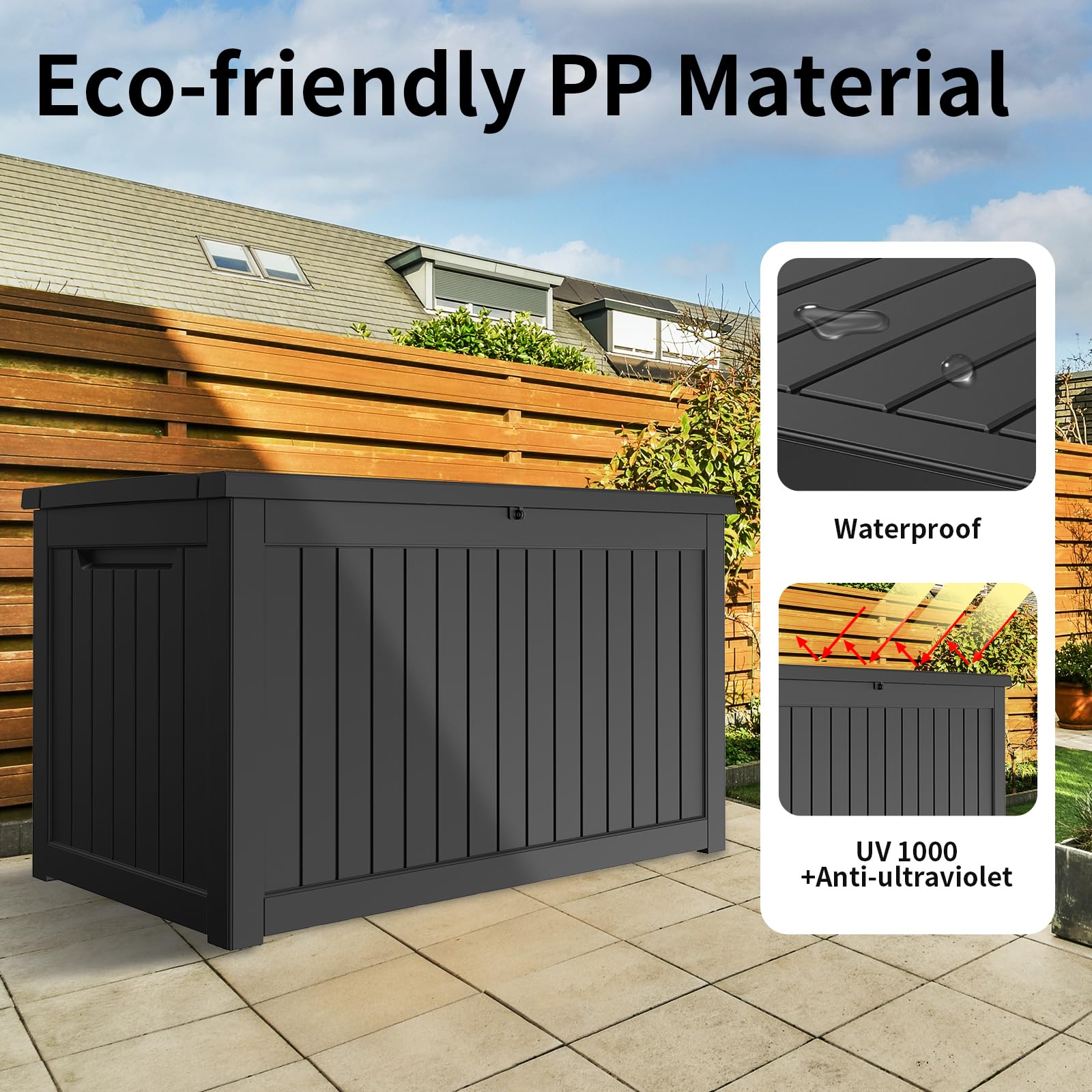 AMNOOL 230 Gallon Deck Box Waterproof Resin Large Outdoor Storage Box with Lid Lockable Side Table or Extra Seating for Patio Furniture, Patio Cushions, Gardening Tools, Pool and Sporting Goods