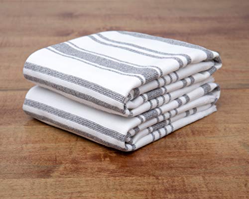 Hand Towels for Bathroom Set of 2, 100% Cotton, 28x16 in, Turkish White Soft and Absorbent Decorative Bath Hand Towels, Modern Gray Striped Towels