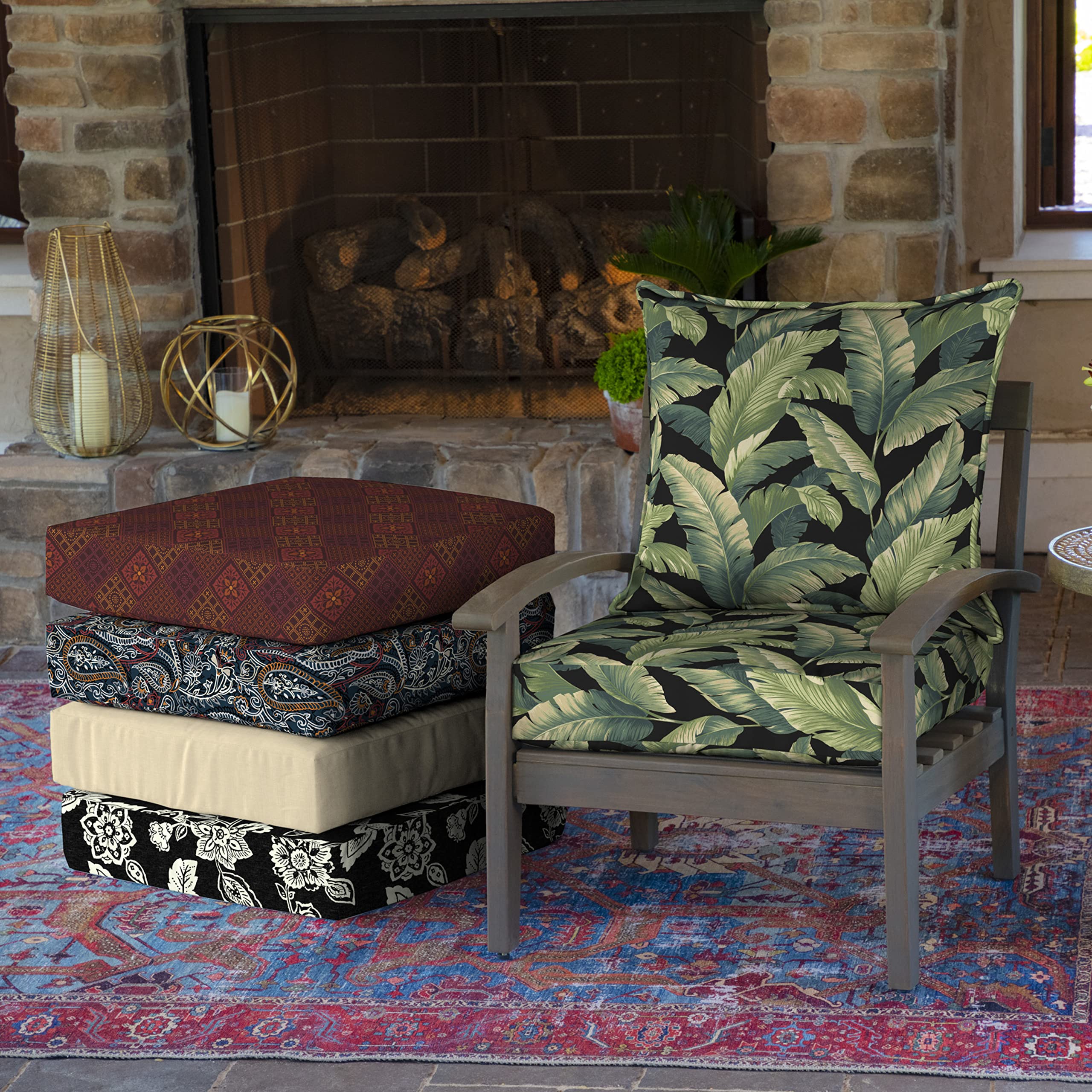 Arden Selections Outdoor Deep Seat Set, 24 x 24, Water Repellent, Fade Resistant, Deep Seat Bottom and Back Cushion 24 x 24, Onyx Cebu