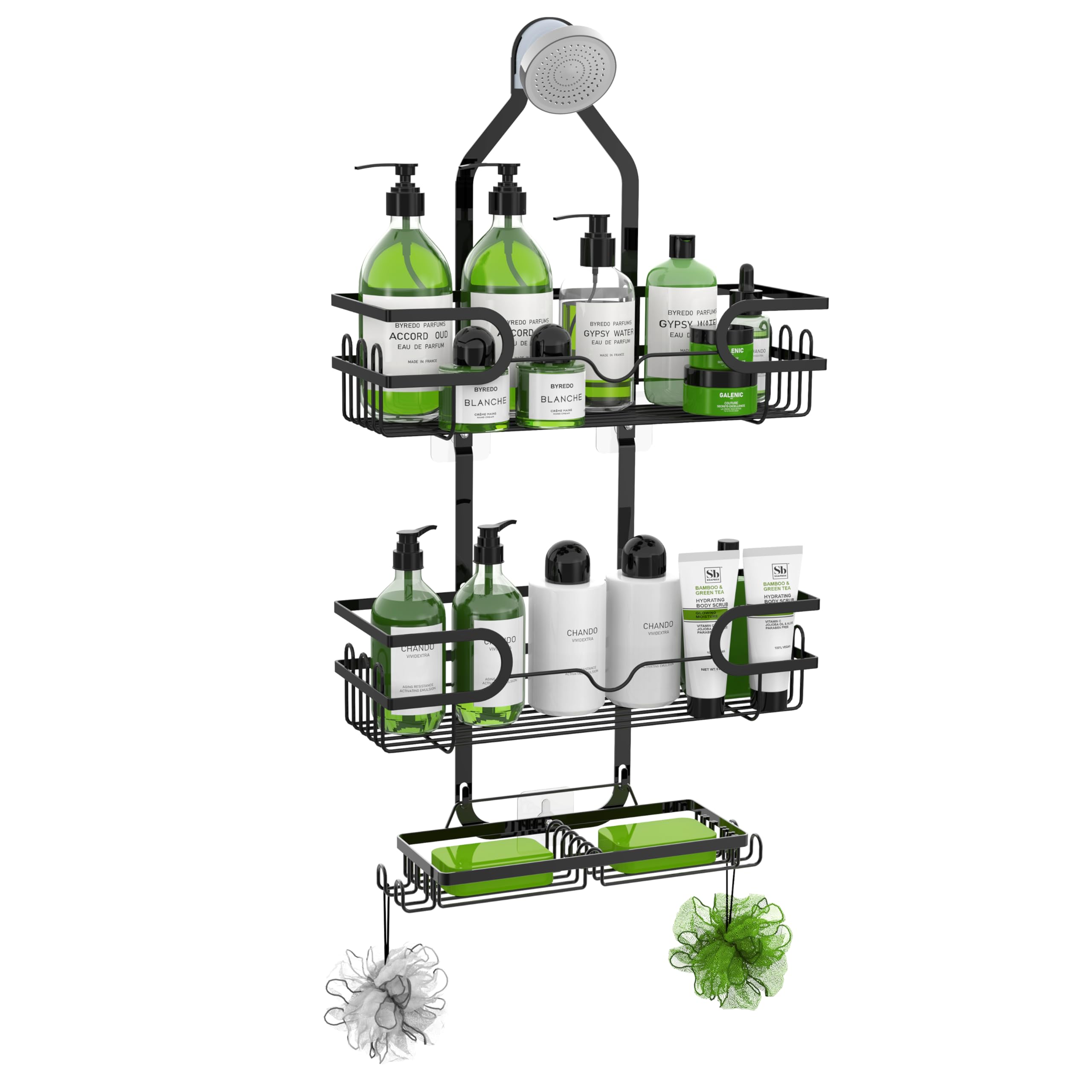 Auspirea Hanging Shower Caddy Over Shower Head, Shower Organizer Hanging with Soap Holder,Shower Storage Rack Basket with Hooks - Large Capacity Shower Shelf for Shampoo, Conditioner, Body Wash