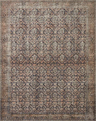 Loloi Amber Lewis Billie Collection, Ink & Salmon 2'-6" x 9'-6" Area Rug – Antique & Distressed Accent Rugs for Living Room, Bedroom, Entryway & Hallway, No Shed High Traffic Area Home Decor Rug