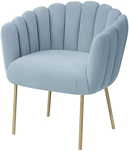 MEXIYA Doloris Modern Sea Blue Easy Clean Velvet Upholstered Feather Side Chair with Brushed Gold Leg