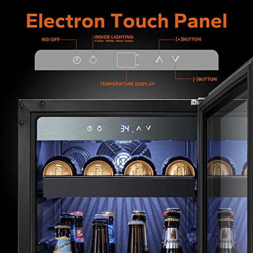 Ca'Lefort 15'' Beverage Refrigerator - 100 Cans Soda Beer Capacity Single Zone with Modern Touch Intelligent Digital 34°-54°F, Low Noise, Built in or Freestanding Wine Cooler for Home and Kitchen