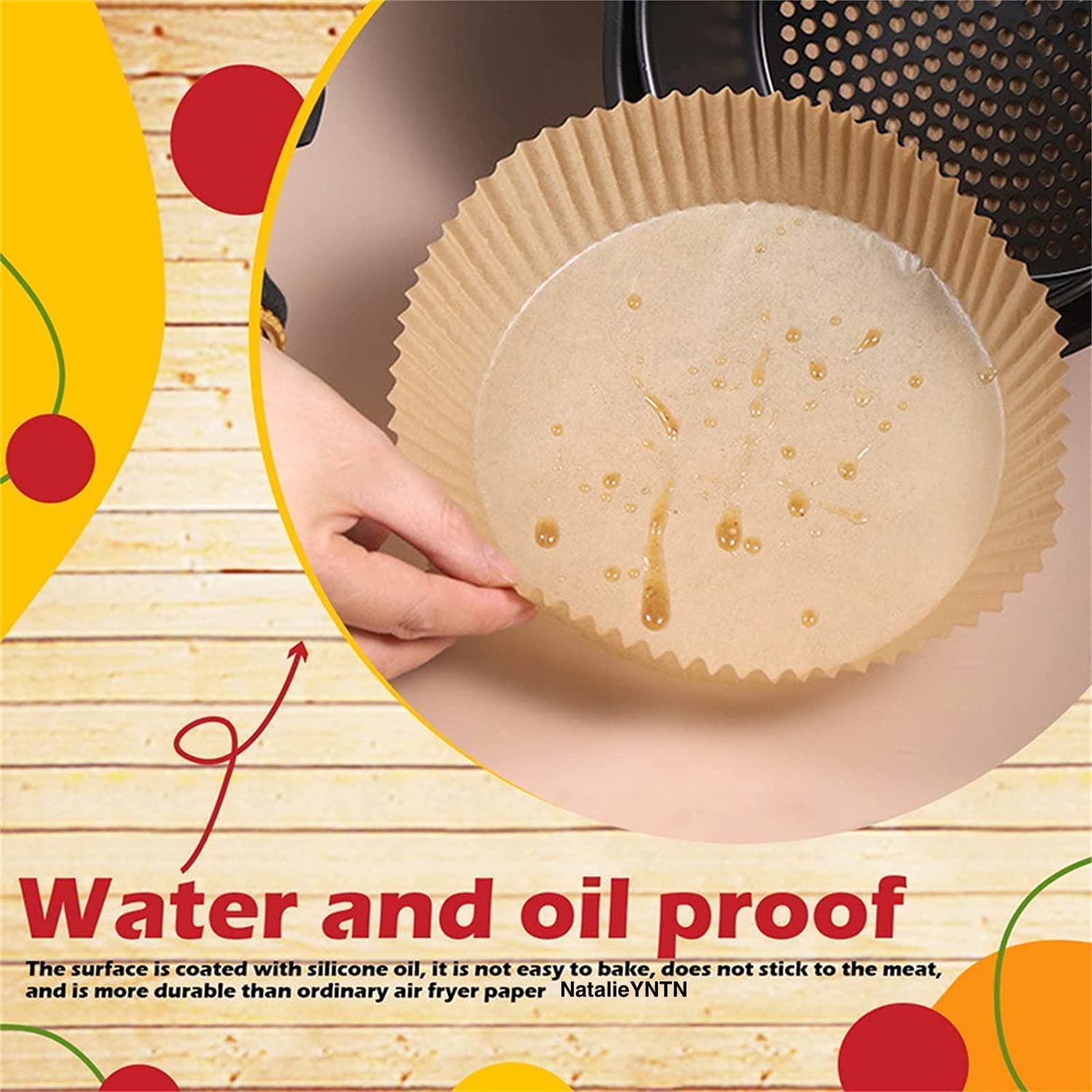 Airfryer parchment paper l Nordic unbleached Liners 9 inch [50pcs] Steamer sheets l non-stick basket mat for frying pans, crockpot, oven, baking, Steaming Made in Norway