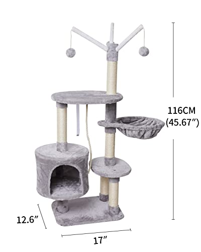 MIAO PAW 7Cat Tree Tower Condo Sisal Post Scratching Furniture Activity Center Play House Cat Bed Grey