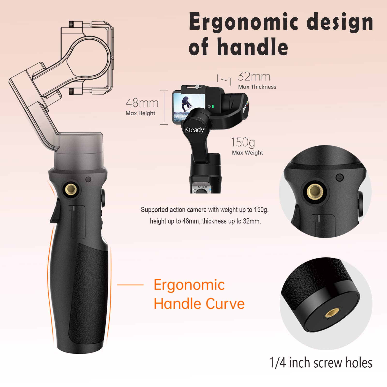 3-Axis Action Camera Gimbal Stabilizer for GoPro Hero 8/7/6/5/4/3, OSMO Action, Sony RX0, YI, SJCAM, Insta360 ONE R, WiFi Connection, Splash-Proof, 12H Battery Life, with Tripod, Hohem iSteady Pro 3