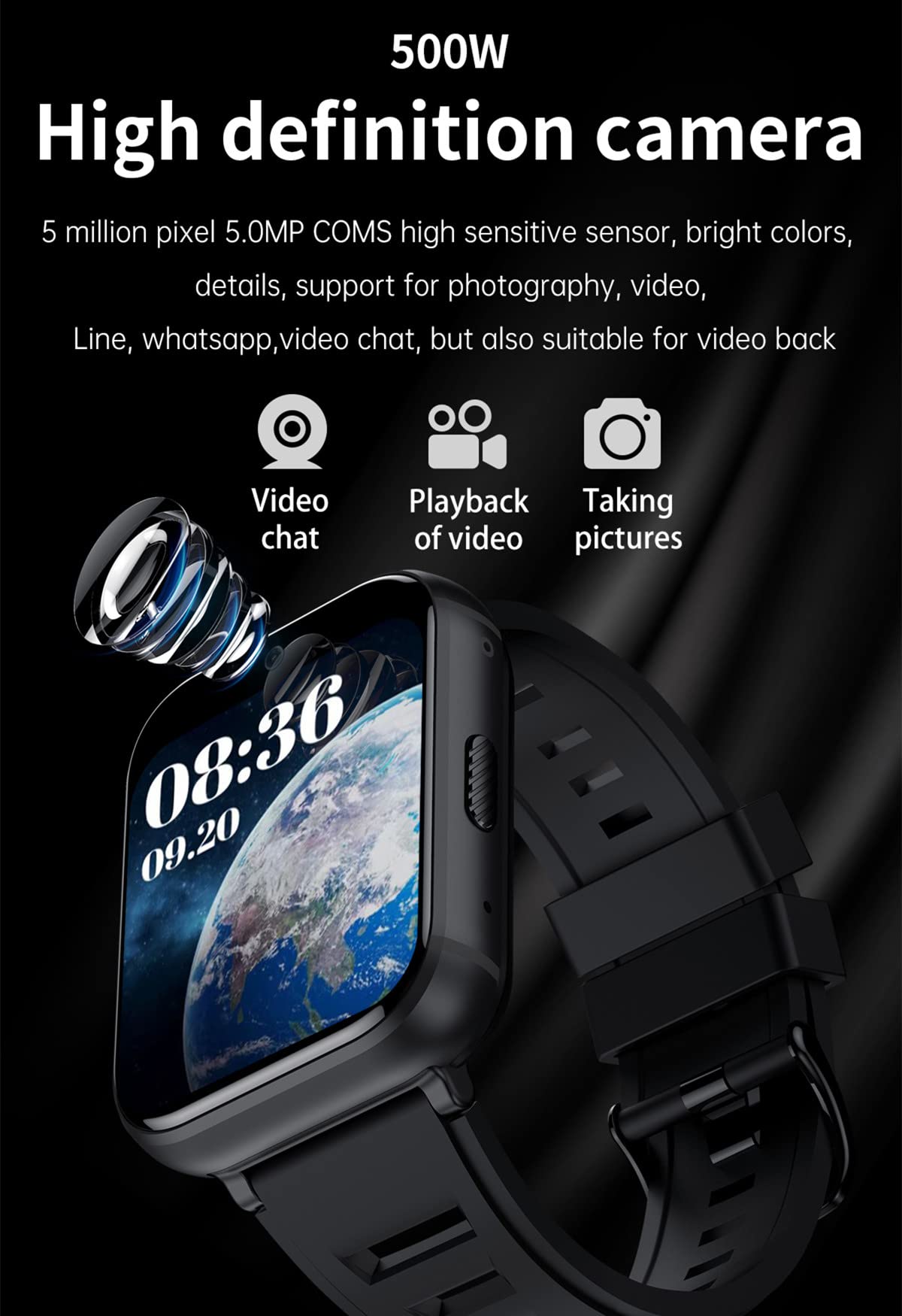 4G LTE Smart Watch Phone, Android 9.0 MTK6761 8 Core 4GB+64GB Men Watch BT5.0 IP67 930mAh 2.08" Touch Screen Support SMS Reply/Camera/Video Call/Wifi/SOS/GPS Fitness Activity Tracker (Black)