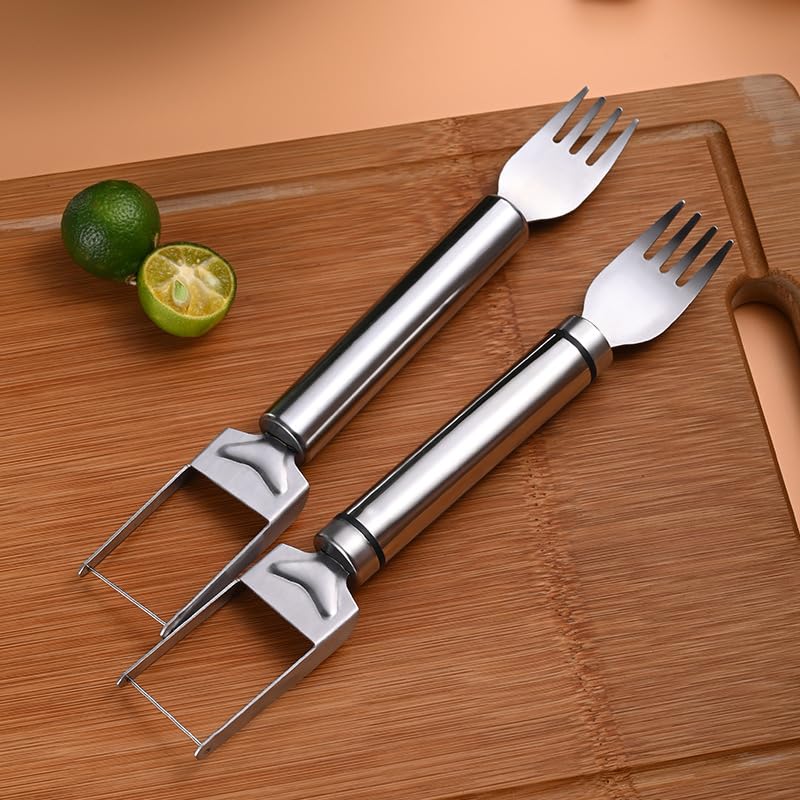 2-in-1 Stainless Steel Fruit Cutter, 2024 Upgrade Watermelon Slicer Cutter Summer Watermelon Fruit Cutting Fork, Stainless Steel 2-in-1 Watermelon Fork Slicer for Home Kitchen Gadget (1 Pcs)