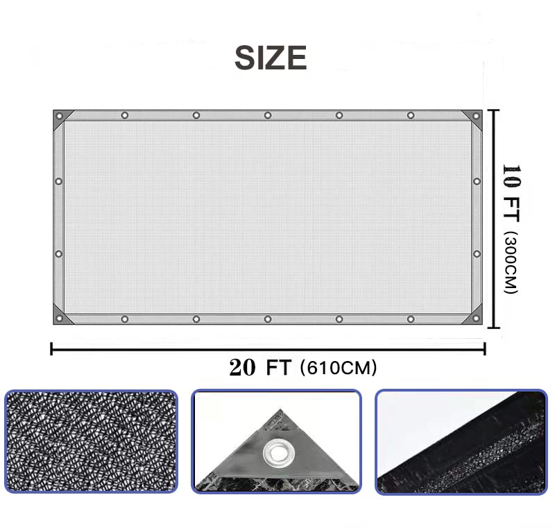 70% Shading Rate 10ft20ft Shade Cloth with Grommets, Black Sun Shade Mesh for Plant Cover, Greenhouse, Patio