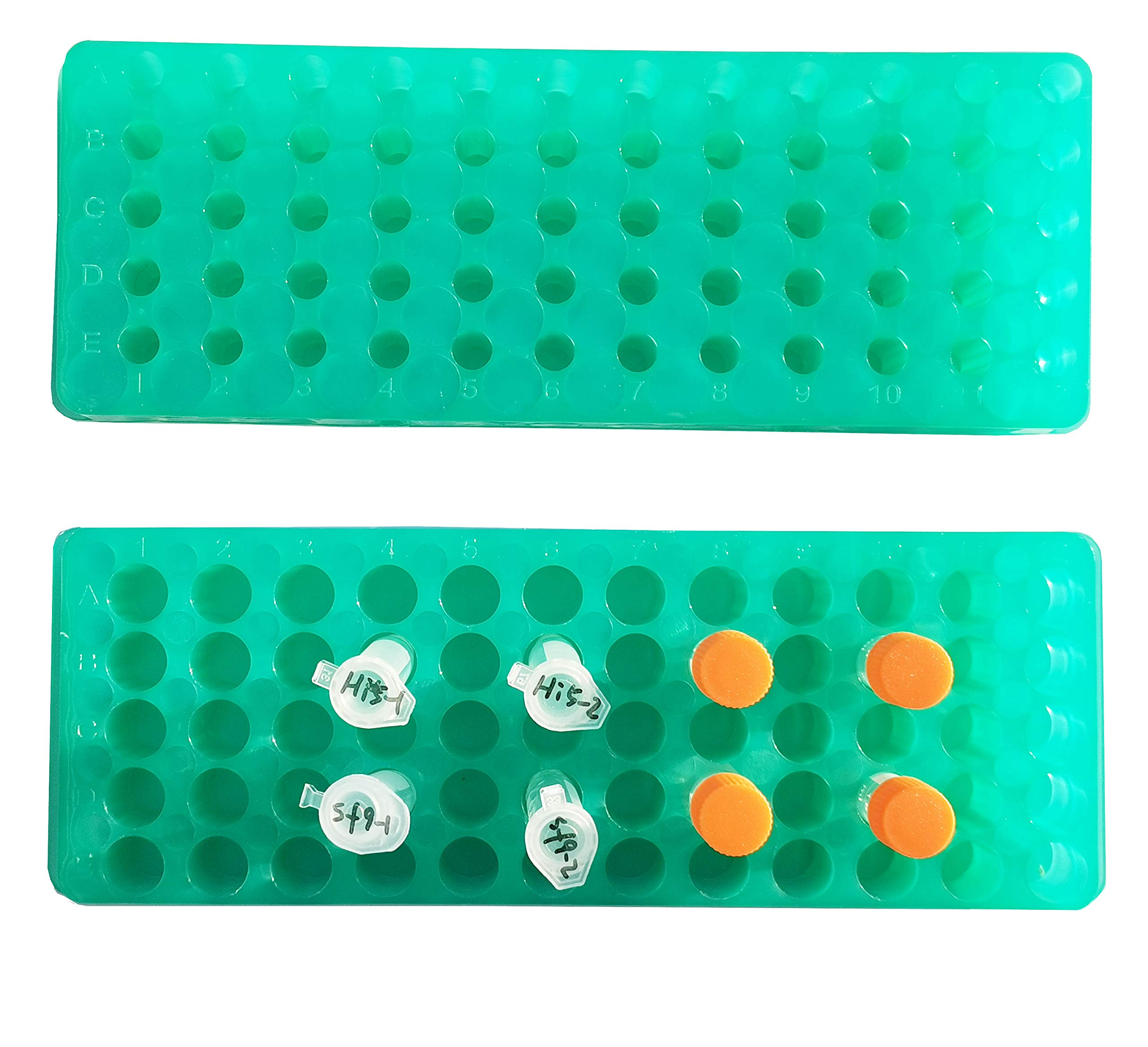 Polypropylene Microcentrifuge Tube Rack, 60-Well Microtube Rack, Green, Pack of Two
