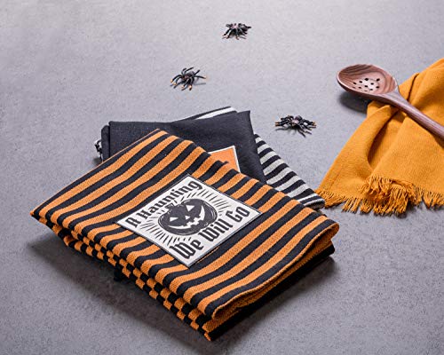 DII Happy Halloween Dishtowel Collection Embellished Cotton Kitchen Hand Towel Set, 18x28, Happy Haunting, 3 Count